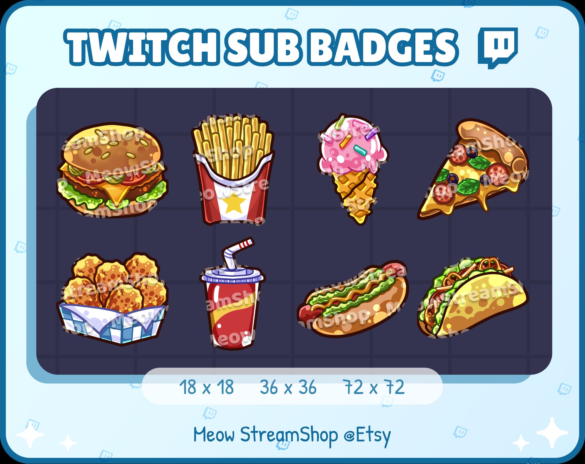 8x Twitch Sub, Bit Badges - Cute Fast Food, Burger, Fries, Ice Cream ...