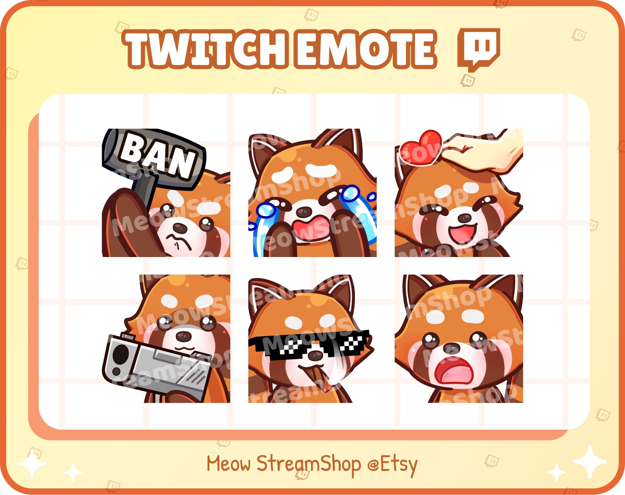 Twitch Emote / Cute Red Panda Emotes Pack #2 (Ban, Cry, Pat, Gun, EZ GG ...