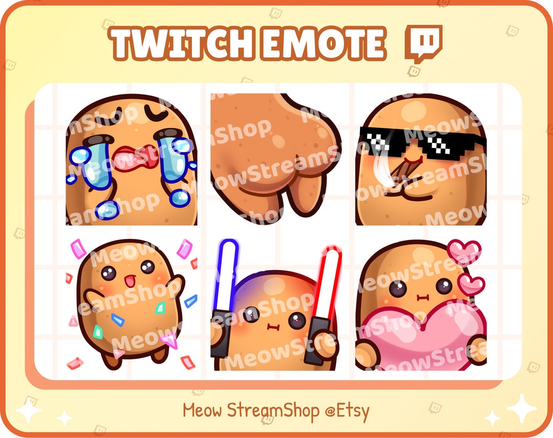 Twitch Emote / Cute Potato Emotes Pack #1 (cry, Booty, GG, Hype ...