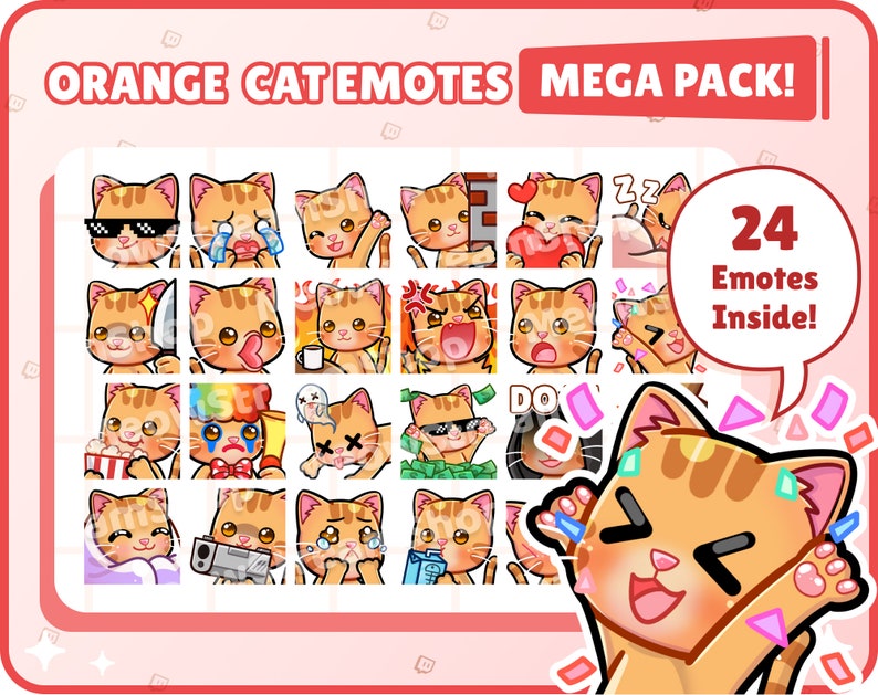 Twitch Emote / Cute Orange Cat Mega Pack 1 Emotes 24 Emotes - Etsy