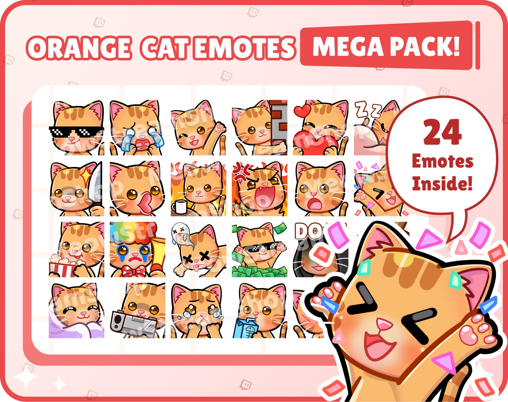 Twitch Emote / Cute Orange Cat Mega Pack #1 Emotes (24 Emotes Ready to ...