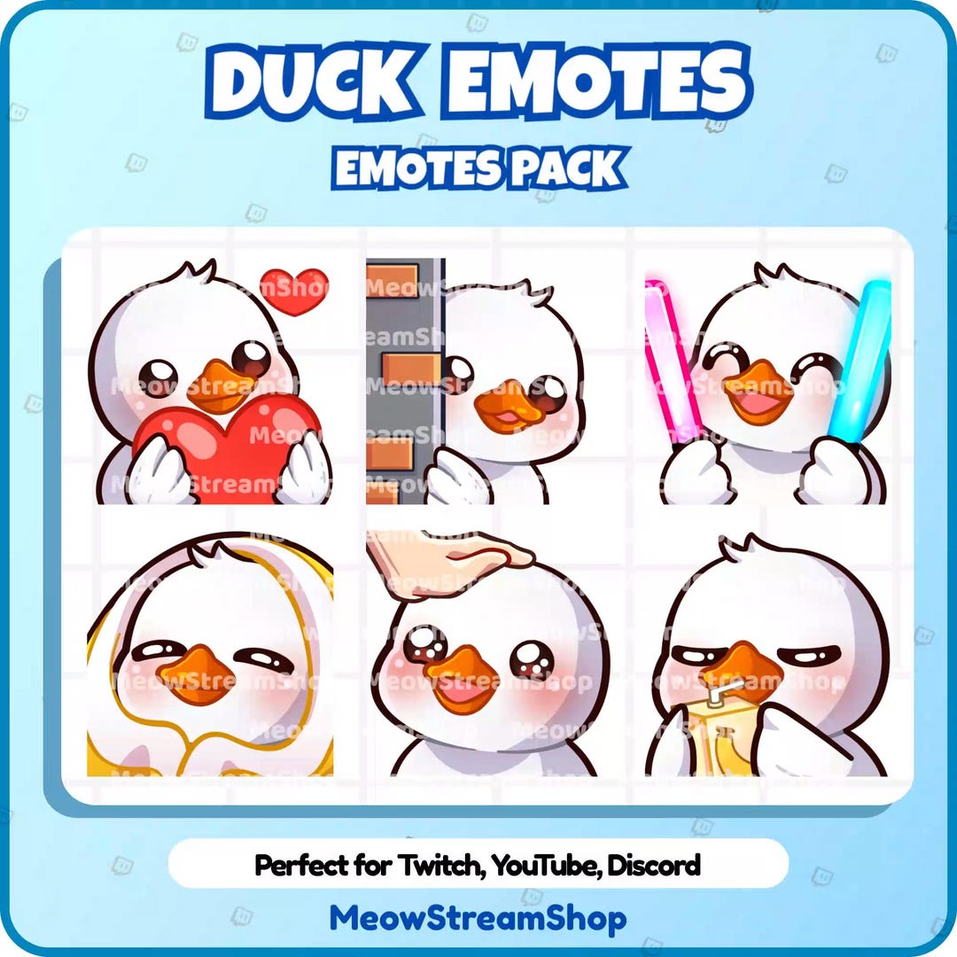 Twitch Emote / Cute Duck Emotes Pack #1 (comfy, Pat, Sip, Heart, Lurk ...