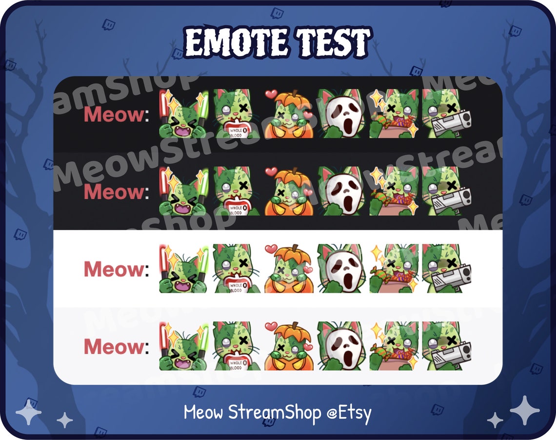 Twitch Emote / Cute Zombie Cat Emotes Pack #4 (hype, Sip, Lurk, Scream ...
