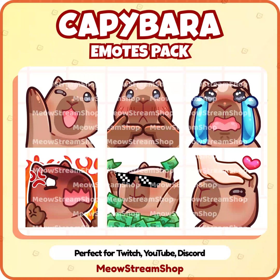 Twitch Emote /cute Capybara Emotes Pack #4 (hi Hello Waving,shy, Cry ...