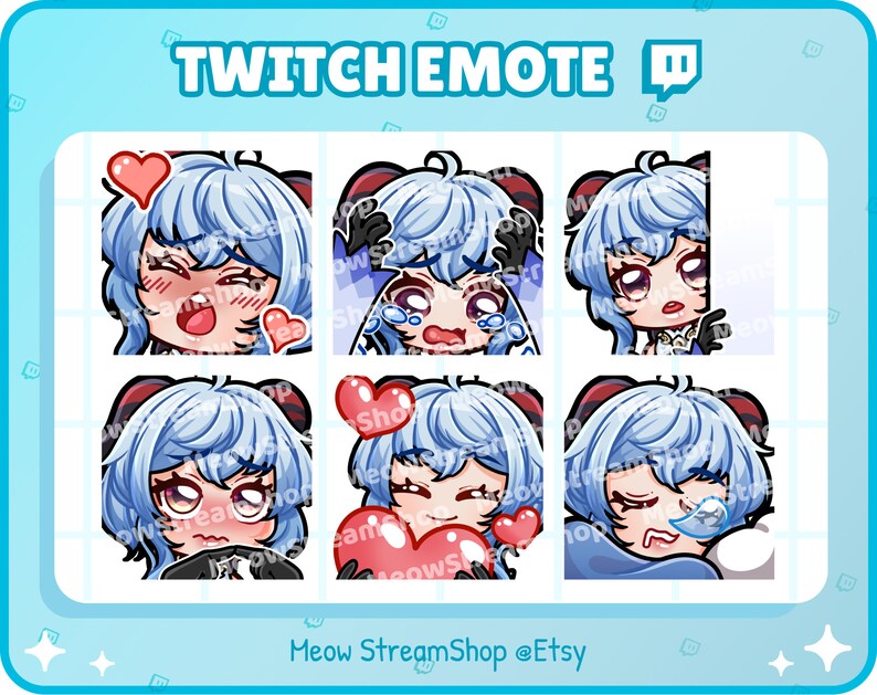 Twitch Emote / Ganyu Emotes Pack #1 (gasm, Cry, Lurk, Shy, Heart, Sleep ...