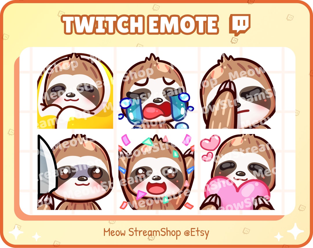 Twitch Emote / Cute Sloth Emotes Pack #1 (cozy, Cry, Facepalm, Knife ...