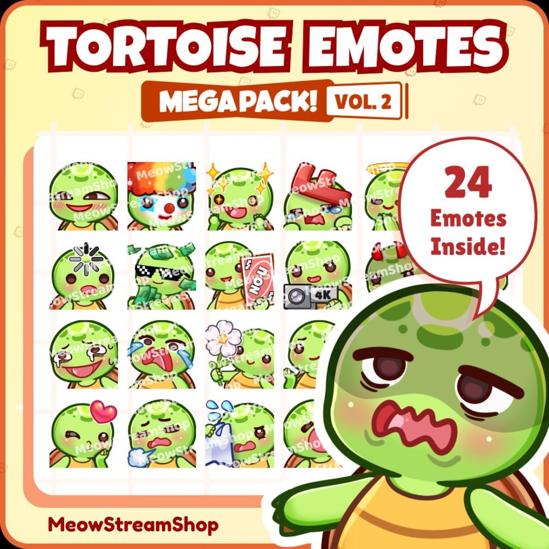 Tortoise Twitch Emote Mega Pack Vol. 2 – 24 Cute Emotes | Vtuber ...