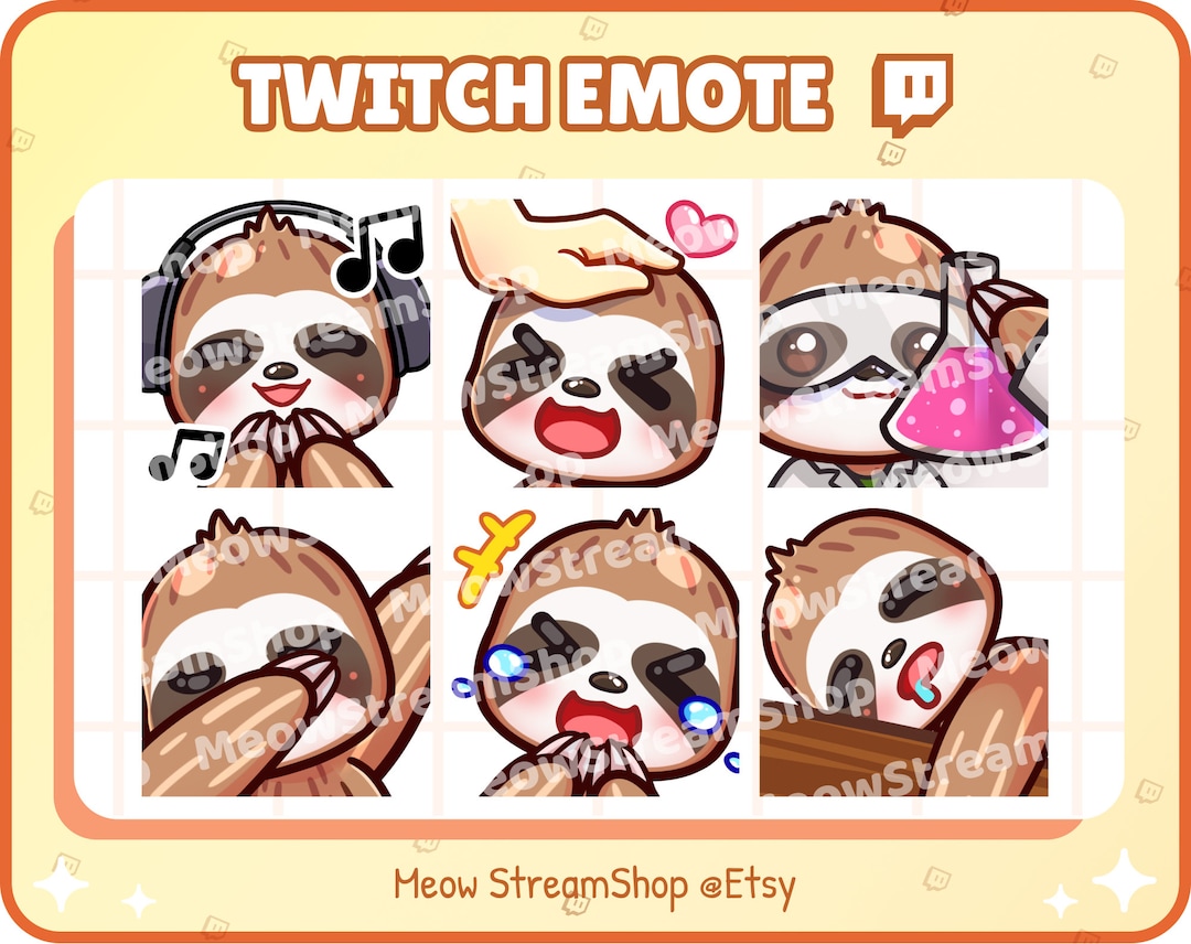 Twitch Emote / Cute Sloth Emotes Pack #4 (jam, Pat, Science, Dab, Lol ...