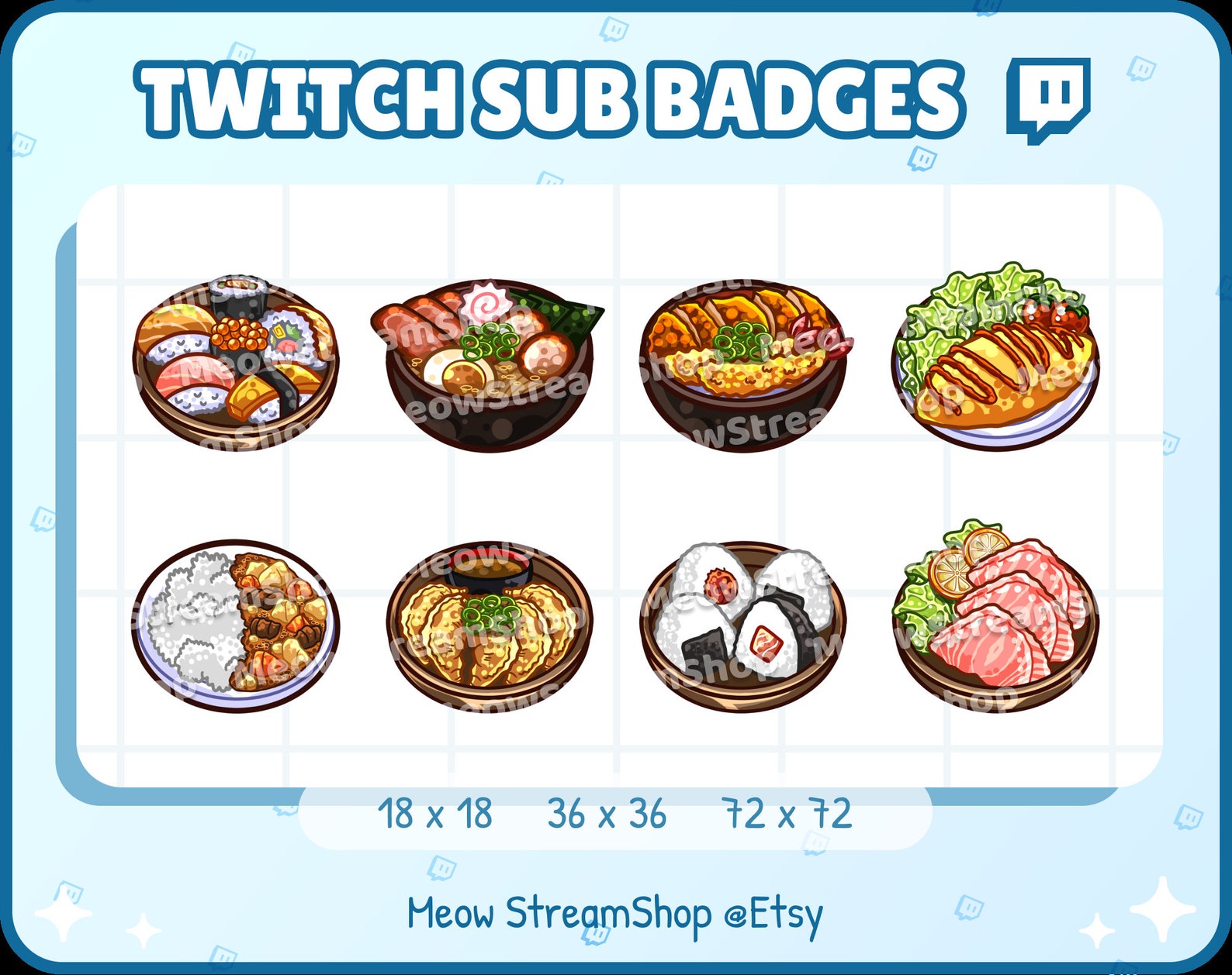 8x Twitch Sub, Bit Badges - Japanese Cuisine, Sushi, Sashimi, Katsu ...
