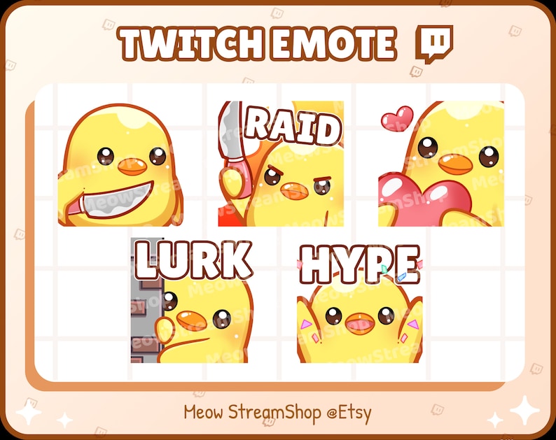 Twitch Emote Cute Chick Emotes Pack 1 Knife Raid Heart Etsy
