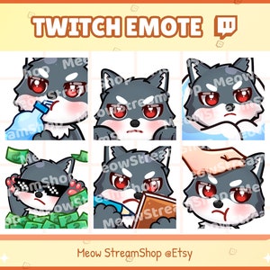Twitch Emote / Cute Grey Wold Emotes Pack #2 (sip, Lurk, Comfy, Money ...