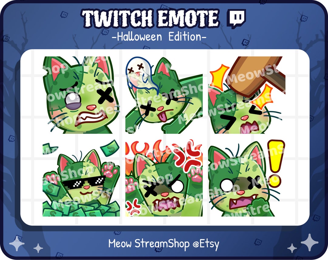 Twitch Emote / Cute Zombie Cat Emotes Pack #2 (yikes, Rip, Bonk, Money ...