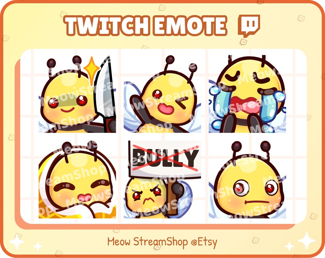 Twitch Emote / Cute Bee Emotes Pack #2 (knife, Waving, Cry, Comfy ...