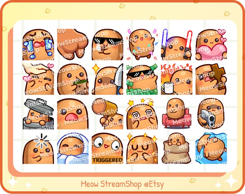 Twitch Emote / Cute Potato Mega Pack #1 Emotes (24 Emotes Ready to Use ...