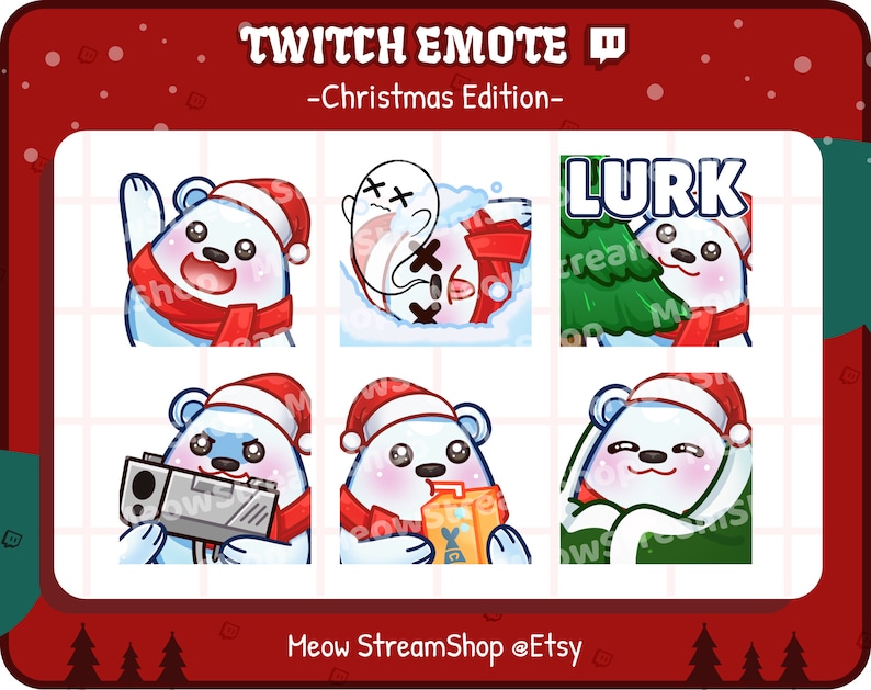 Twitch Emote / Ours polaire mignon Santa Emotes Pack #2 (Salut Waving ...