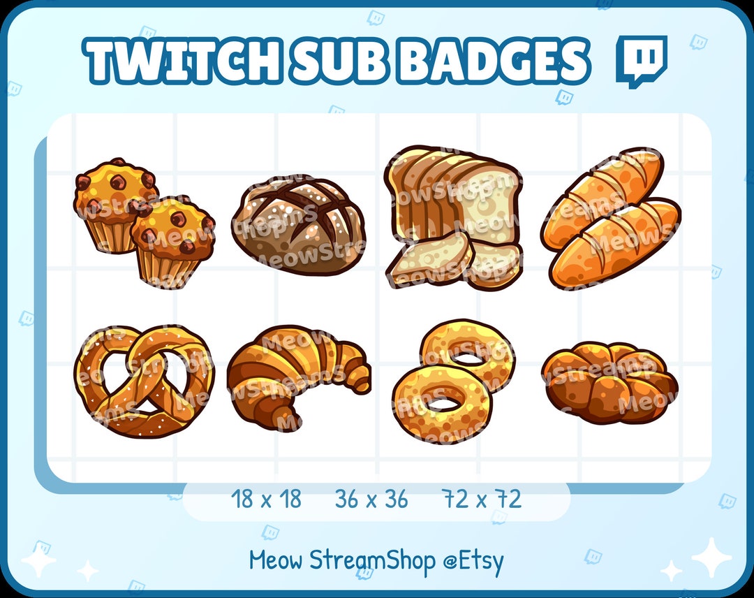 8x Twitch Sub, Bit Badges - Cute Pastry, Bread, Cupcake, Dough ...
