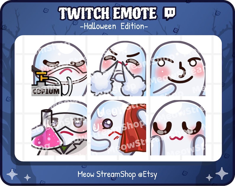 Twitch Emote / Cute Ghost Emotes Pack #8 (copium, Sniff, Lenny Face ...