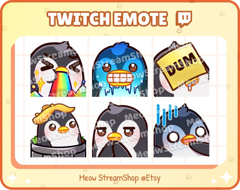 Twitch Emote / Cute Penguin Emoji Pack 5 (rainbow Puke, Sheesh, Dum ...