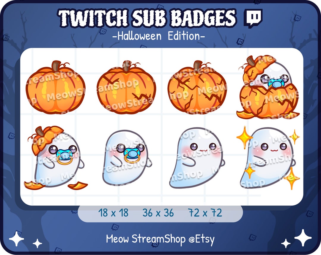 8x Twitch Sub, Bit Badges - Kawaii Ghost, Spooky, Pumpkin, Halloween ...