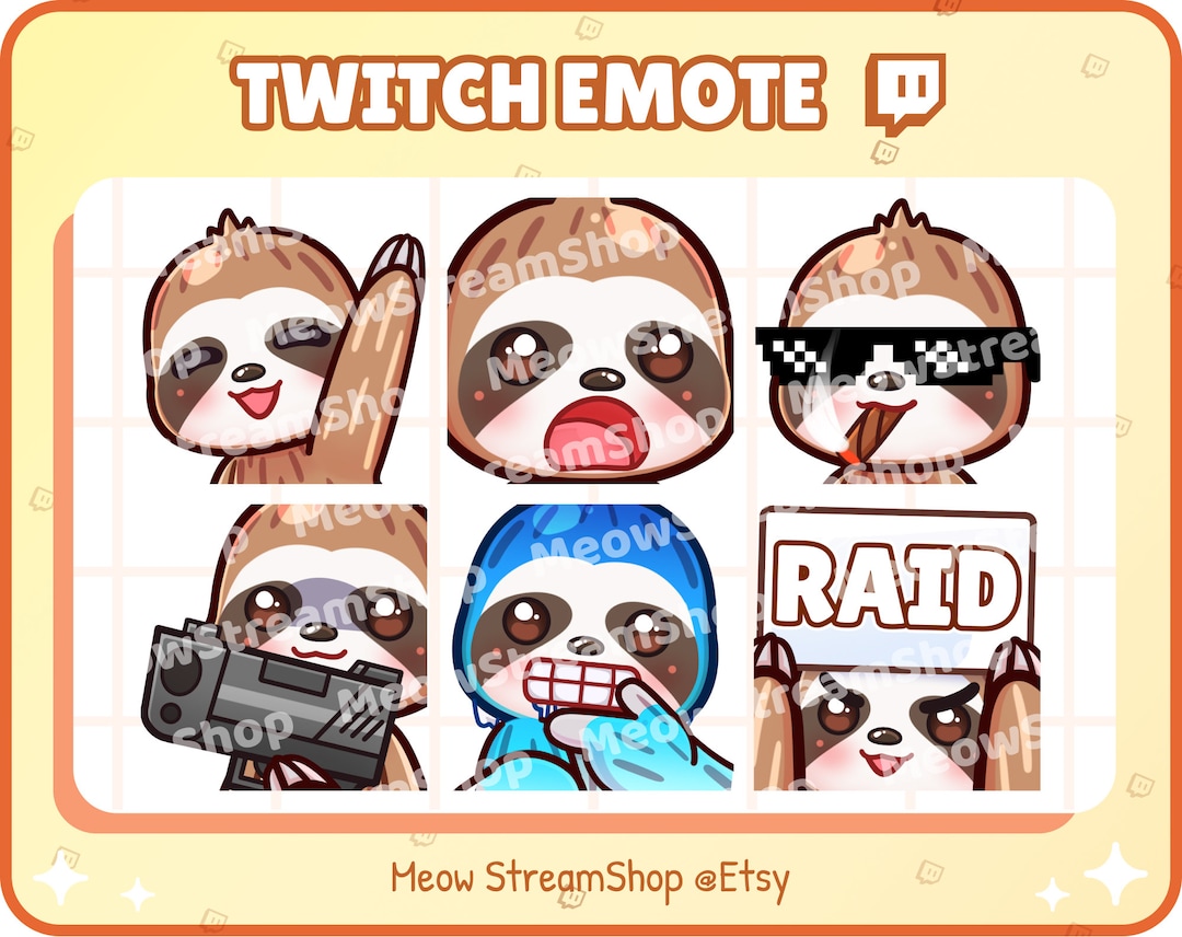Twitch Emote / Cute Sloth Emotes Pack #3 (waving, Gasp, GG, Gun, Sheesh ...