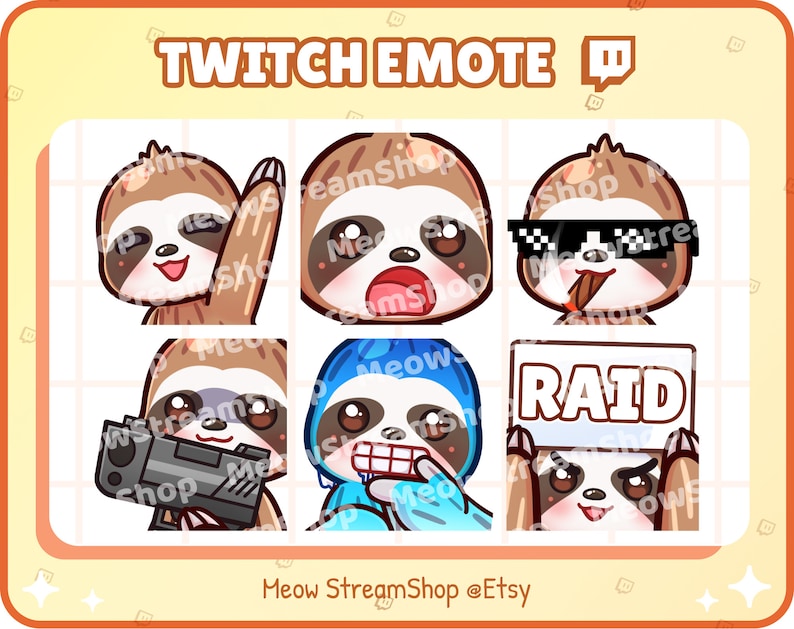 Twitch Emote / Cute Faultier Emotes Pack #3 (wellend, gasp, GG, gun ...