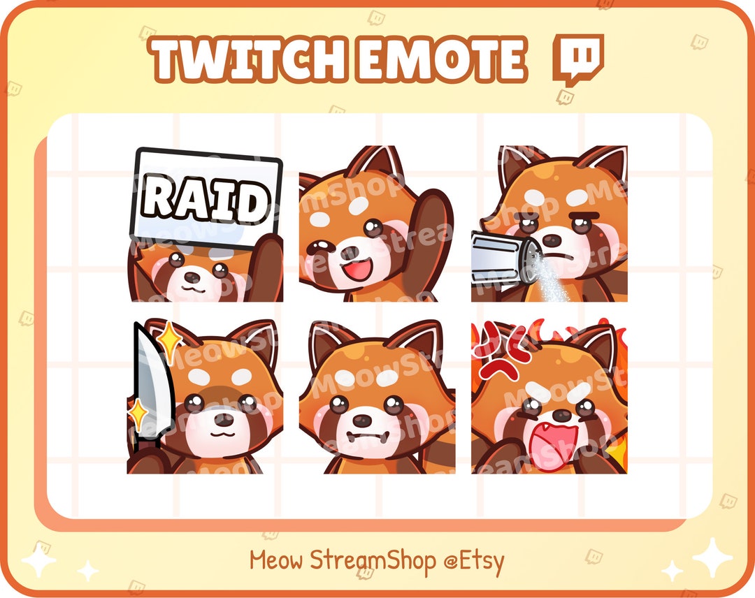 Twitch Emote / Cute Red Panda Emotes Pack #3 (raid, Hi , Salty, Knife ...