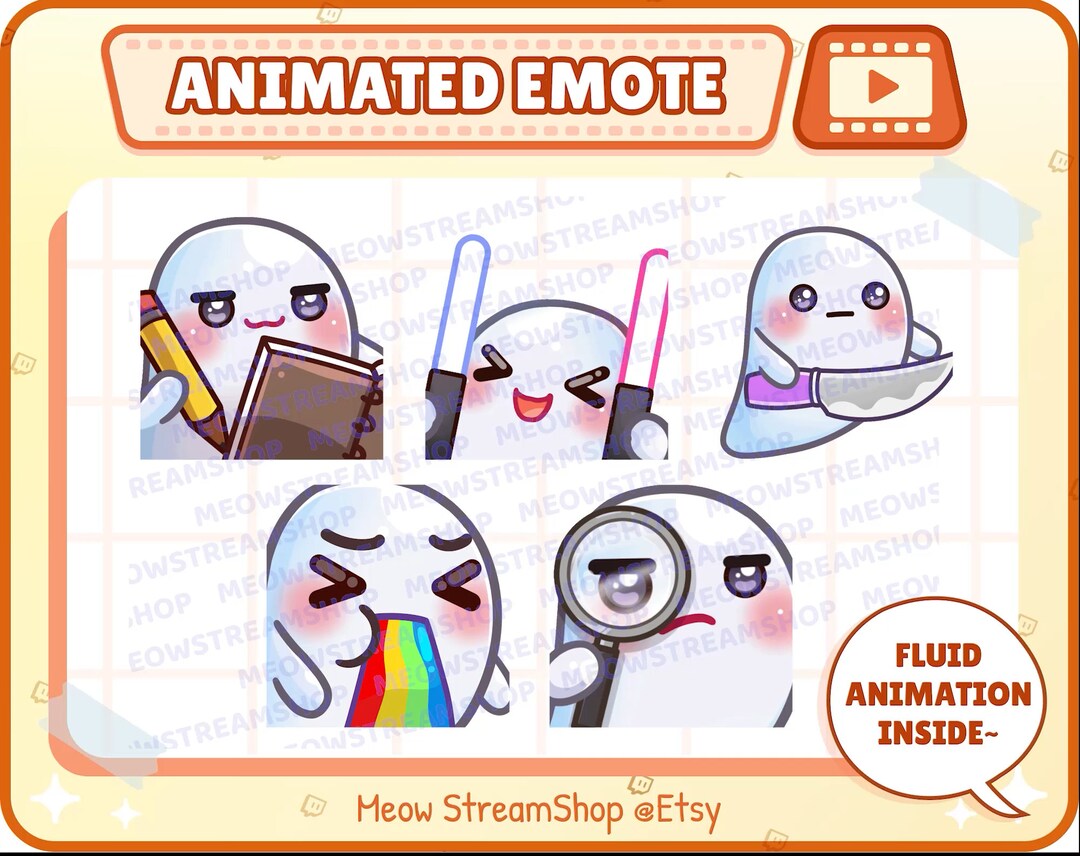 Twitch Animated Emote / Cute Ghost Animated Emotes Pack #2 (note, Rave ...