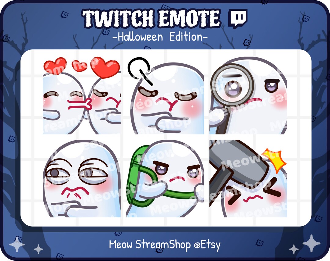 Twitch Emote / Cute Ghost Emotes Pack #7 (kiss,pout, SUS, Hmm, Carry ...