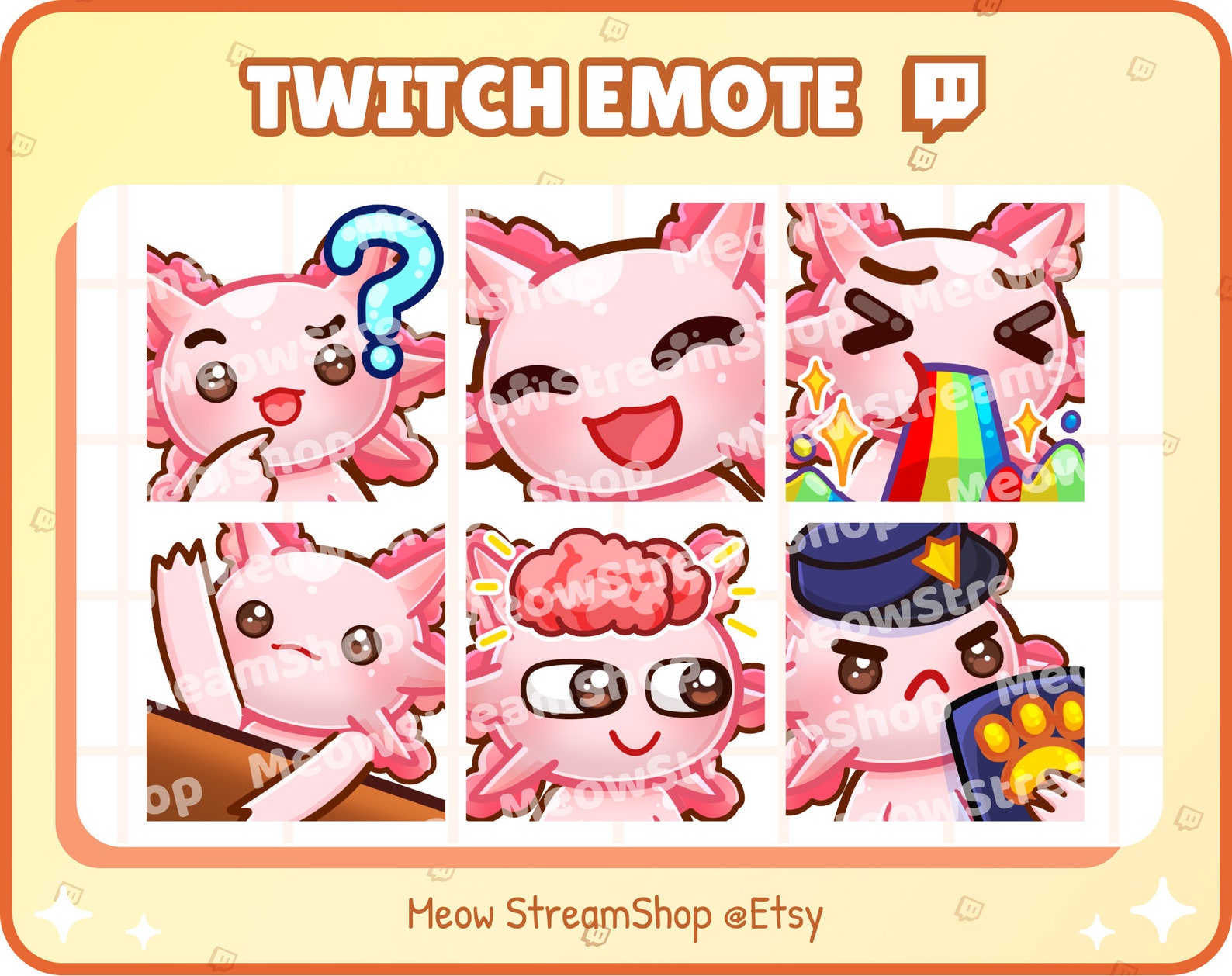 Twitch Emote / Cute Axolotl Emotes Pack #5 (what, Ayaya, Puke, Bongo ...