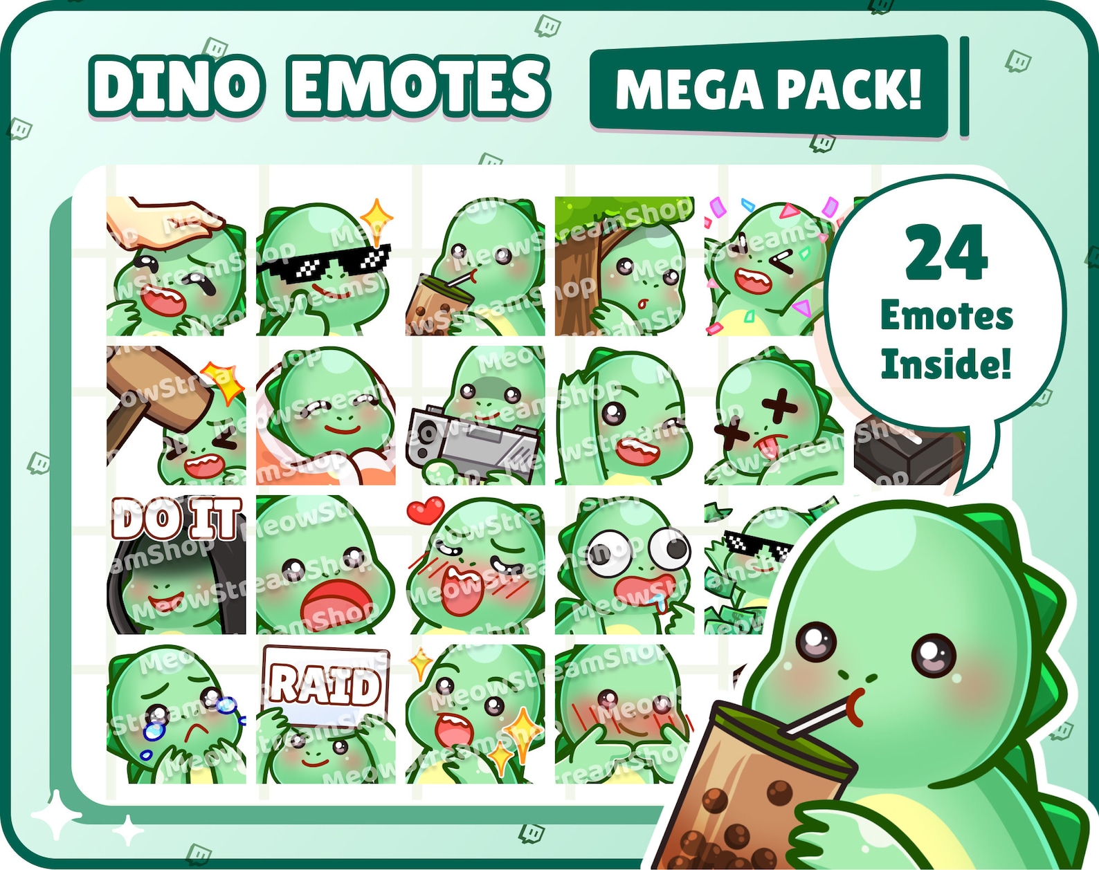 Twitch Emote / Cute Dino Mega Pack #1 Emotes ( 24 Emotes Ready to Use ...