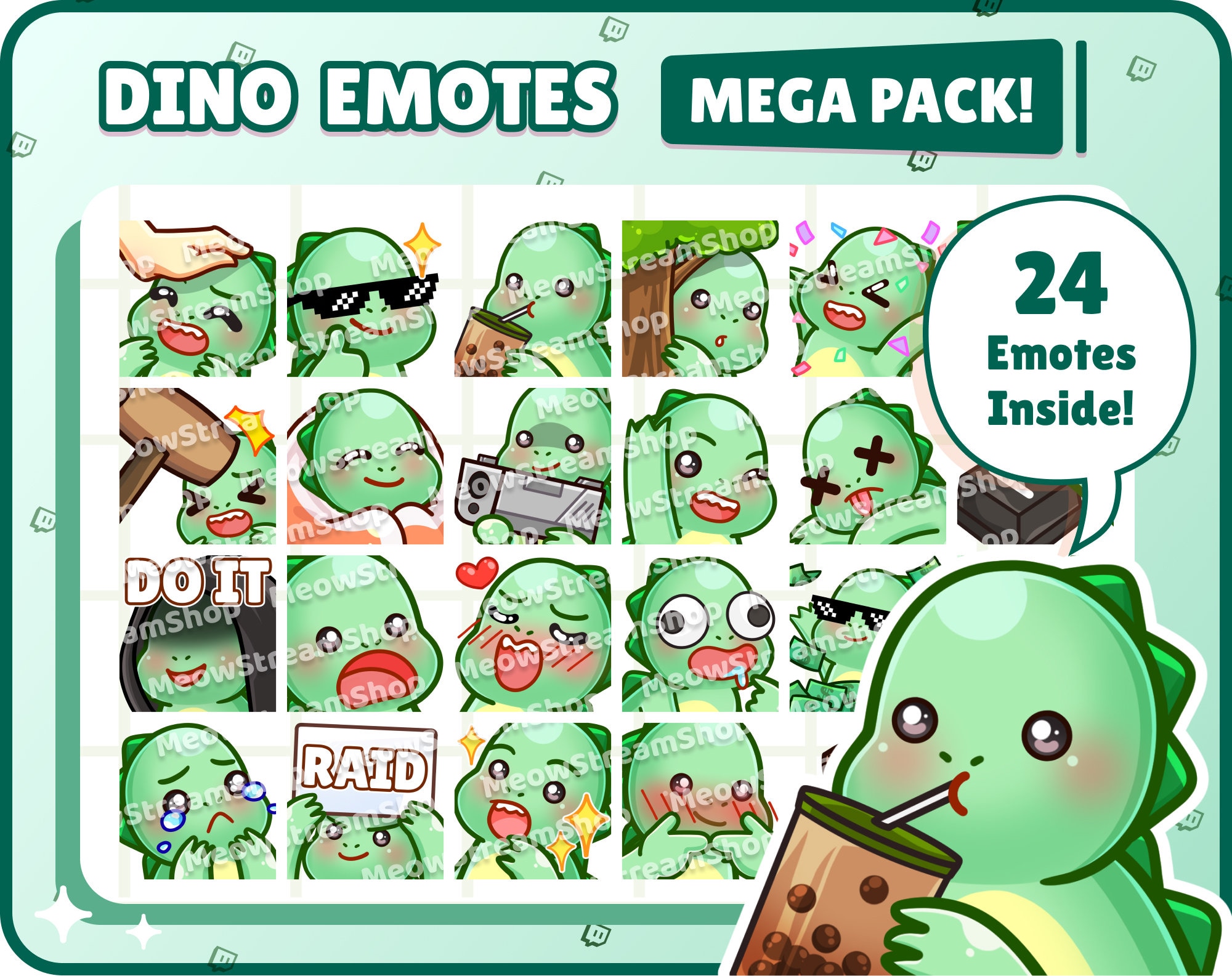 Twitch Emote / Cute Dino Mega Pack #1 Emotes ( 24 Emotes Ready to Use ...