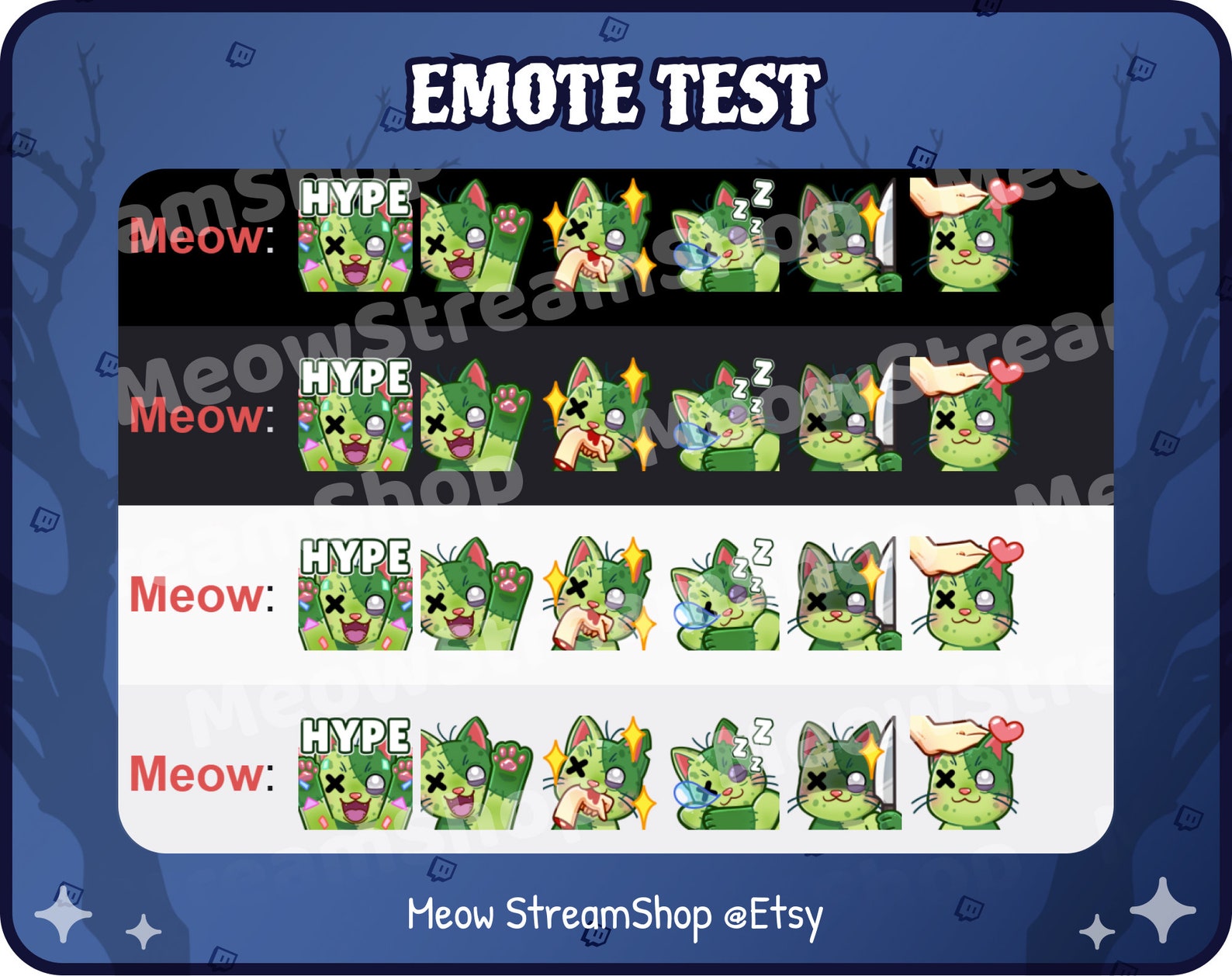 Twitch Emote / Cute Zombie Cat Emotes Pack (pat, Hype, Knife, Eat Hand ...