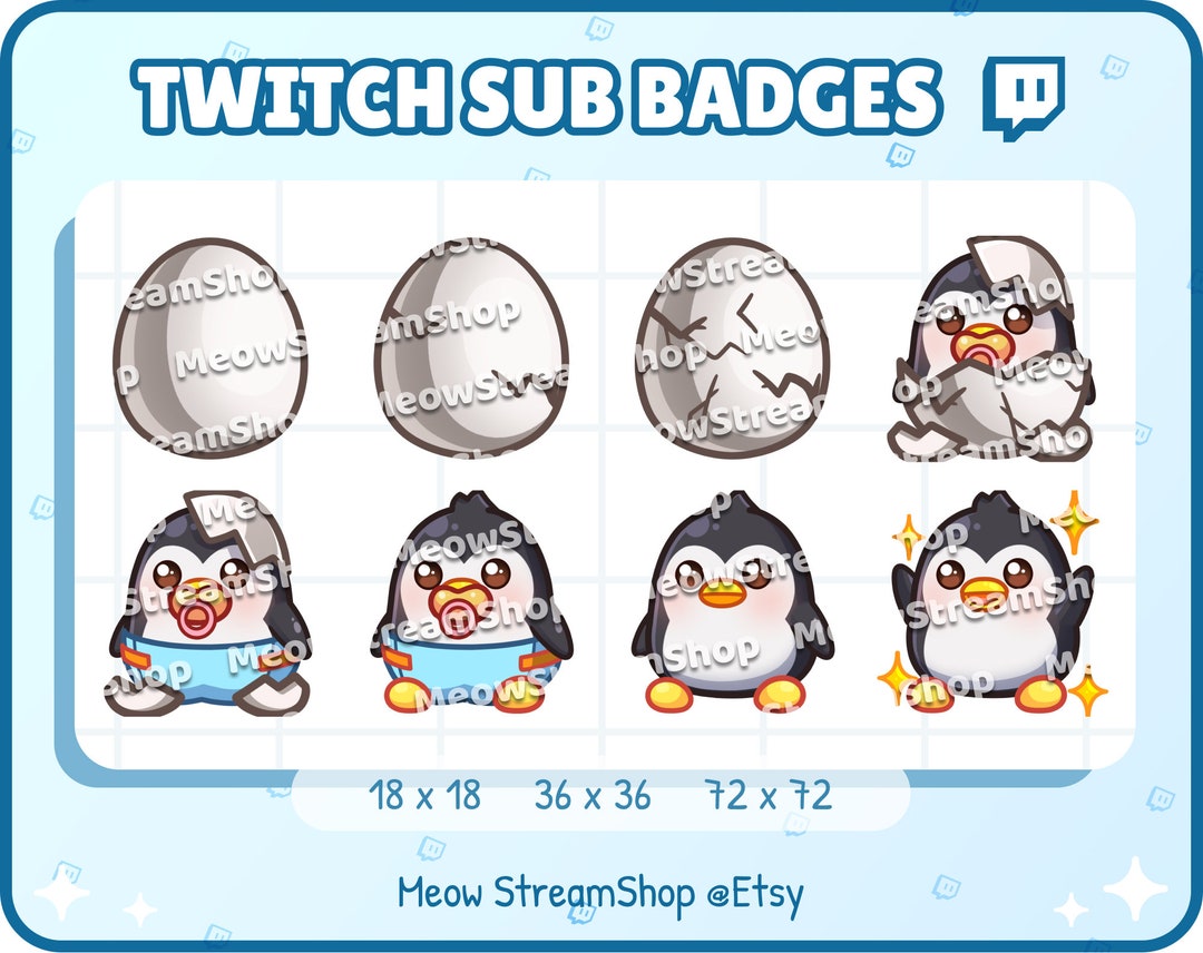8x Twitch Sub, Bit Badges - Kawaii Cute Penguin, Penguin Egg, Baby Penguin - Sub Badges for ...
