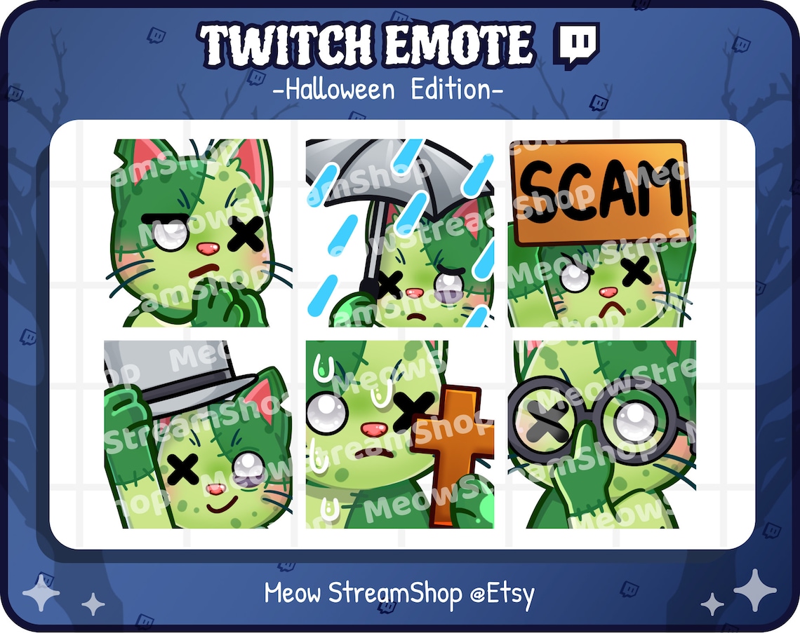 Twitch Emote / Cute Zombie Cat Emotes Pack 8 hmm Rain - Etsy
