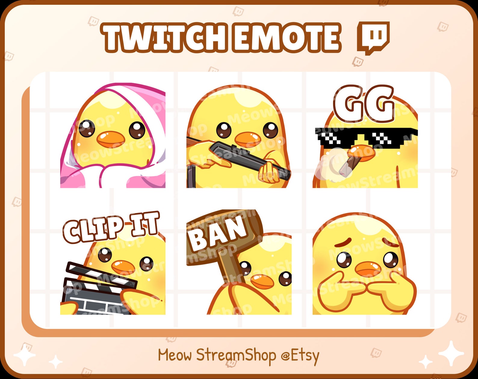 Twitch Emote / Lindo Pollito Emotes Pack #2 (Cómodo, Pistola, GG EZ ...