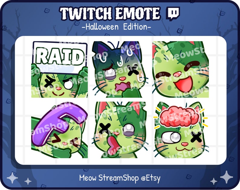 Twitch Emote / Cute Zombie Cat Emotes Pack 3 raid Scared - Etsy