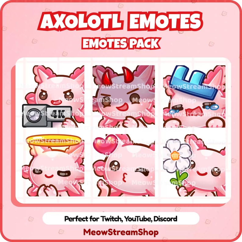 Axolotl Emotes Pack #11 (in 4k, Evil, F, Pray, Kiss, Flower) / Cute ...