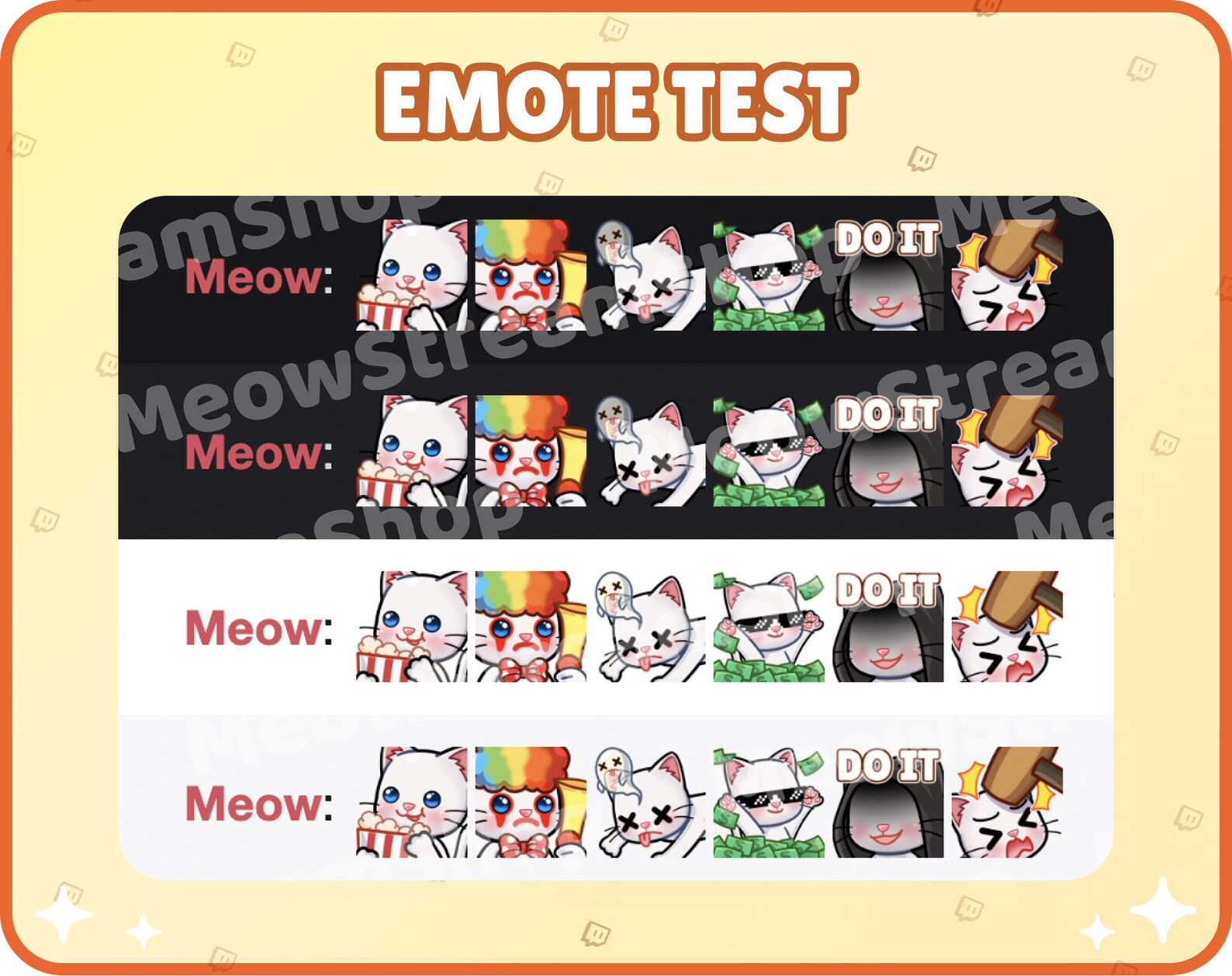 Twitch Emote / Cute White Cat Emotes Pack #3 (popcorn, Clown, Rip ...