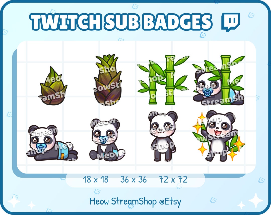 8x Twitch Sub, Bit Badges - Kawaii Cute Panda, Baby Panda - Sub Badges ...