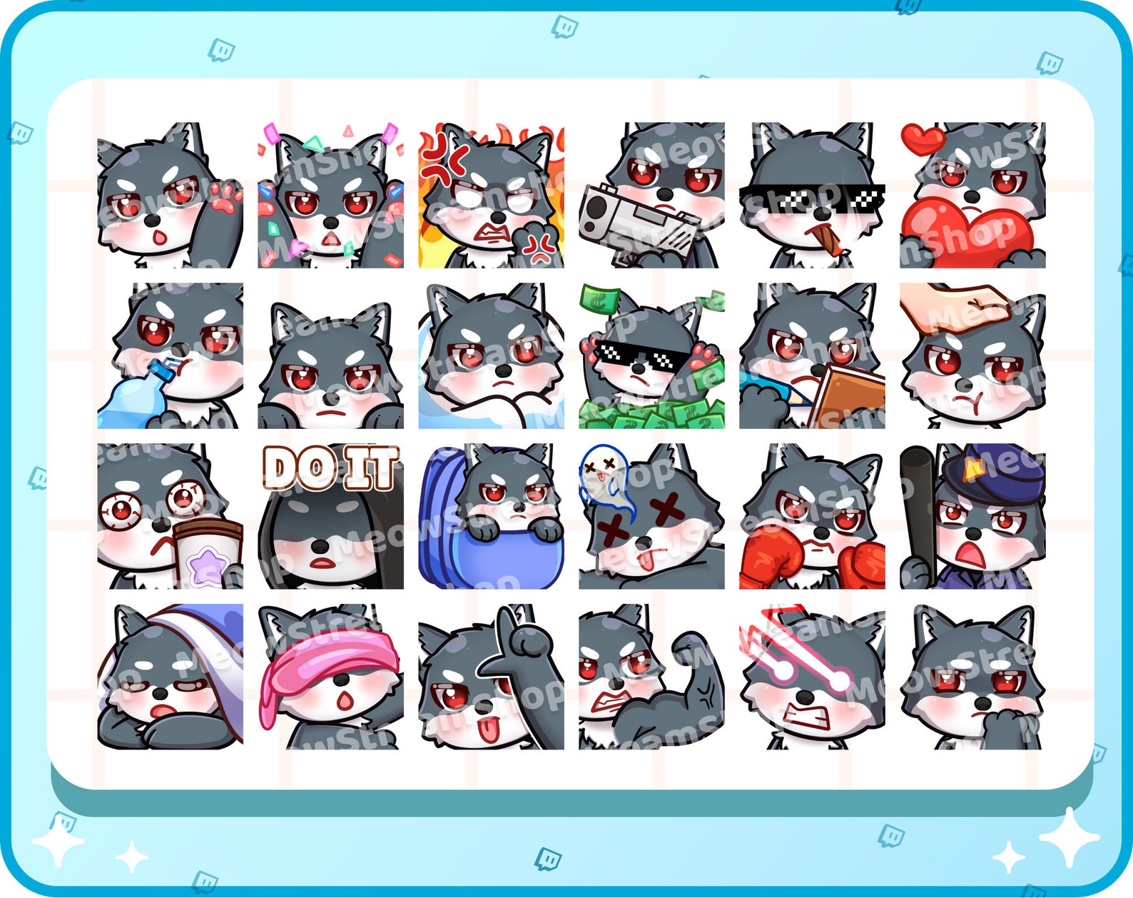 Twitch Emote / Cute Grey Wolf Mega Pack 1 Emotes 24 Emotes - Etsy