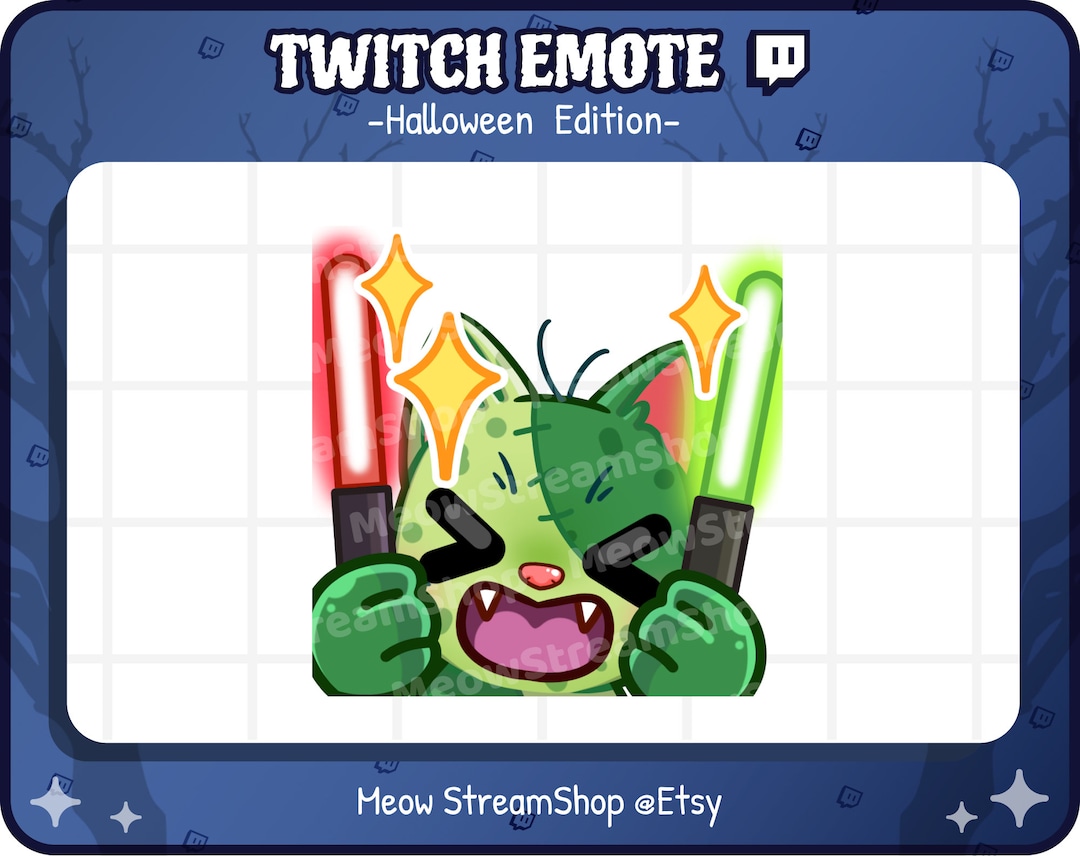 Twitch Emote / Cute Zombie Cat Light Stick, Happy, Hype, Cheer Emotes ...
