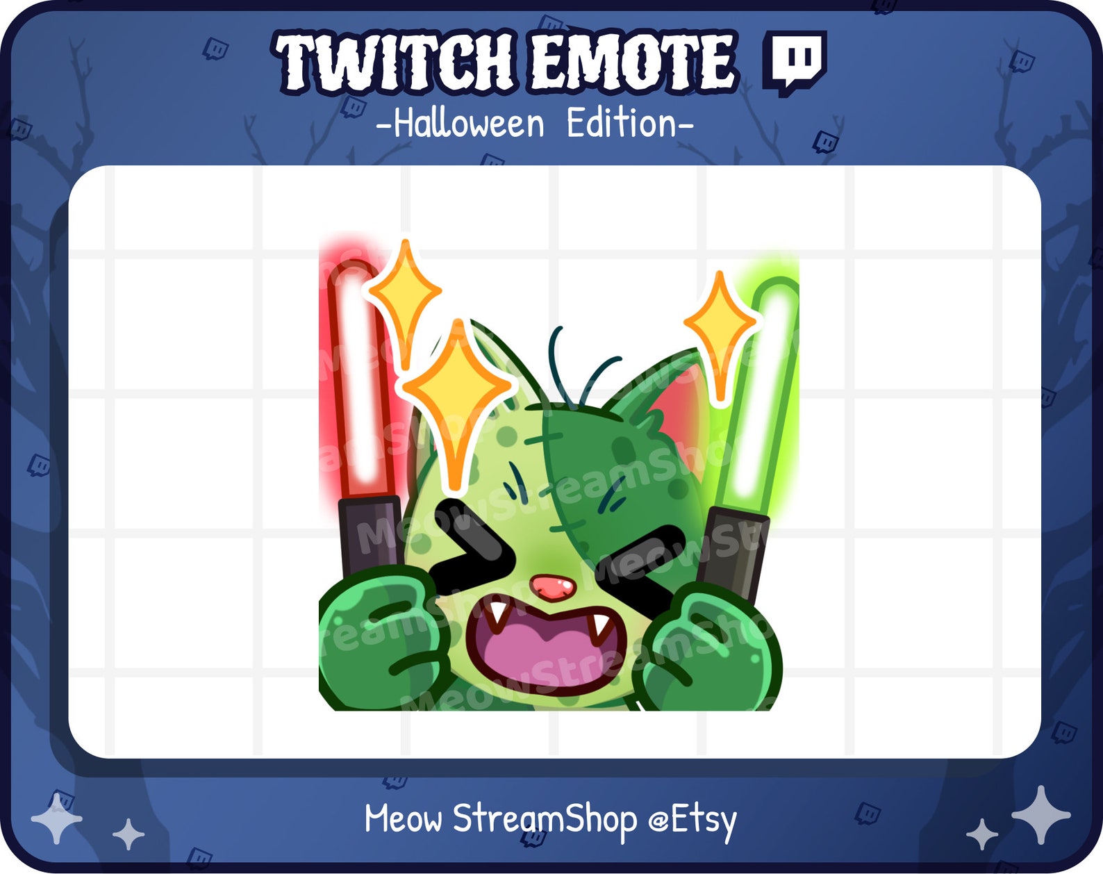 Twitch Emote / Cute Zombie Cat Light Stick Happy Hype Cheer - Etsy