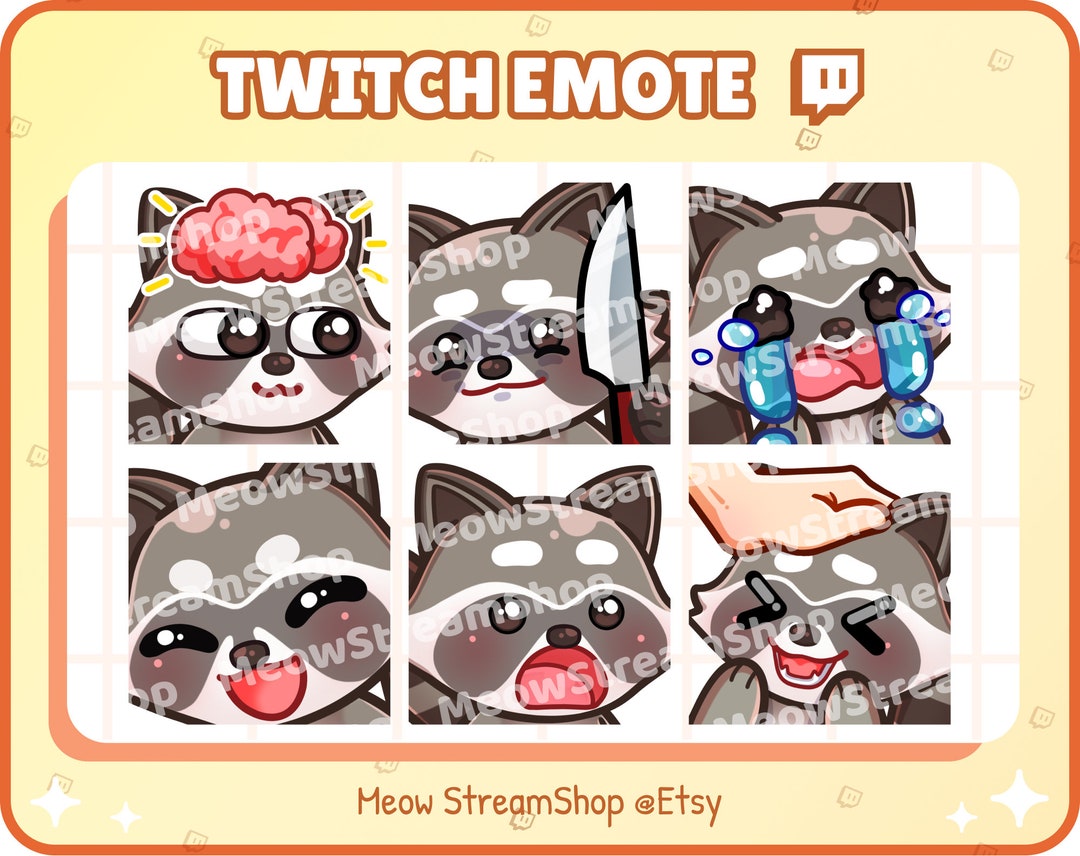 Twitch Emote / Cute Raccoon Emotes Pack #2 (neuron Activate, Knife, Cry ...