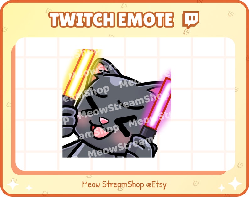 Twitch Emote / Cute Black Cat Light Stick Happy Hype Cheer - Etsy