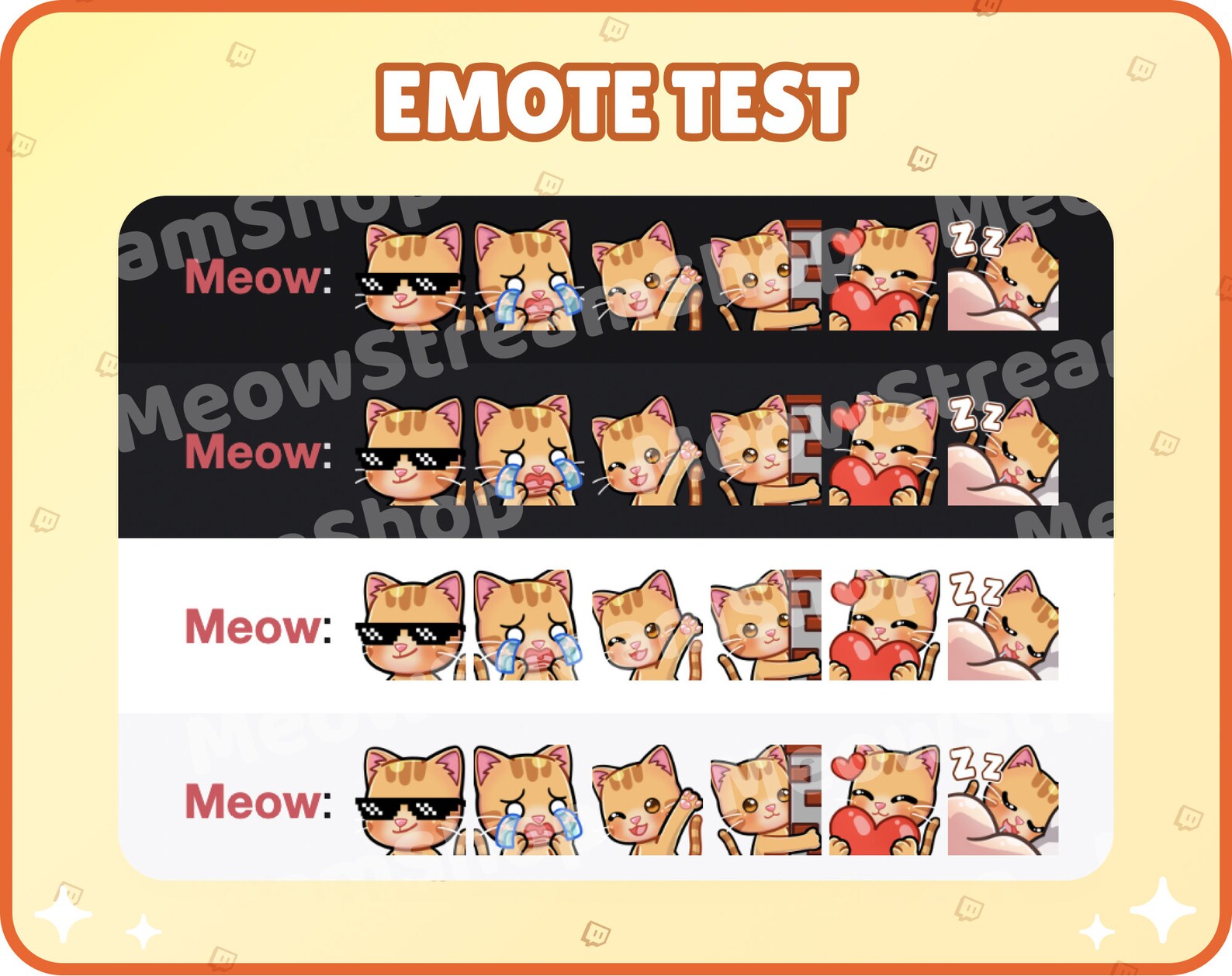 Twitch Emote / Cute Orange Cat Emotes Pack #1 (cool, Cry, Waving, Lurk ...