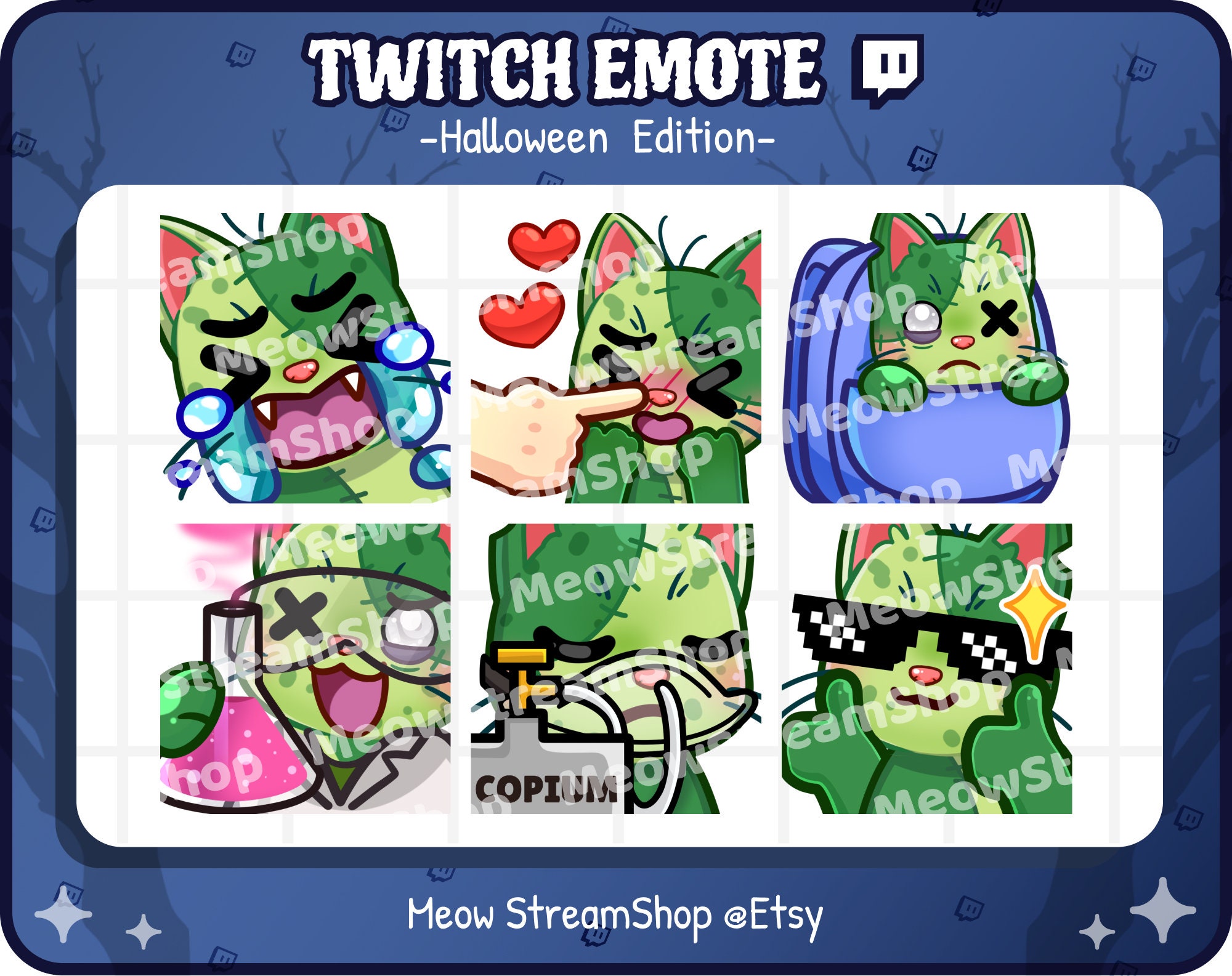 Twitch Emote / Cute Zombie Cat Emotes Pack #5 (cry, Poke, Lurk, Science ...