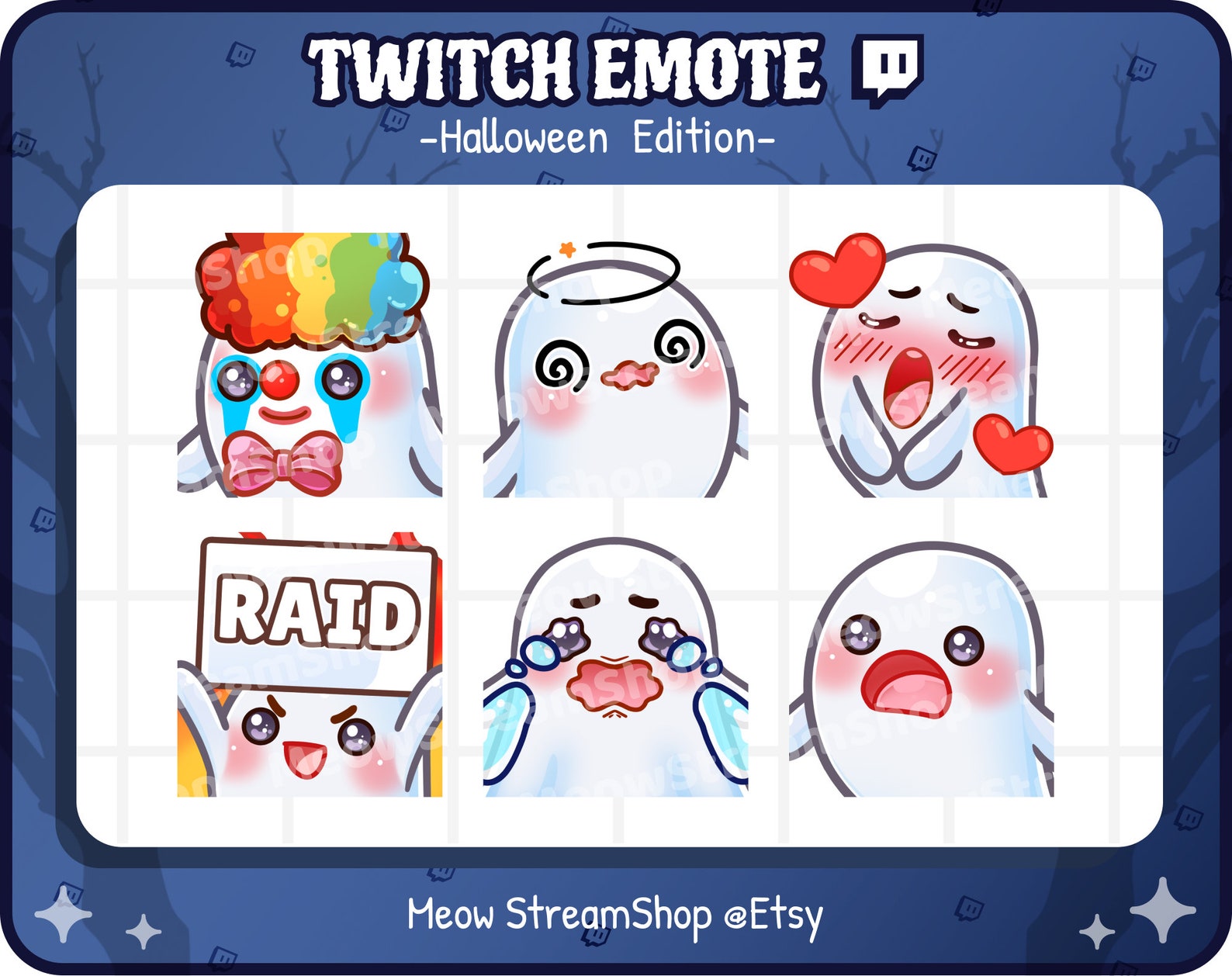 Twitch Emote / Cute Ghost Emotes Pack 4 clown Dizzy Gasm - Etsy