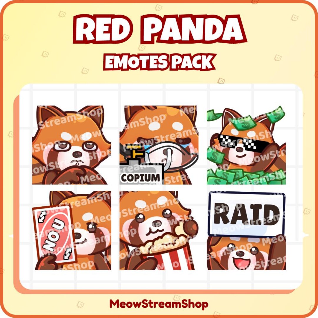 Red Panda Twitch Emote Pack #7 – 6 Cute Emotes (skeptic, Copium, Money ...