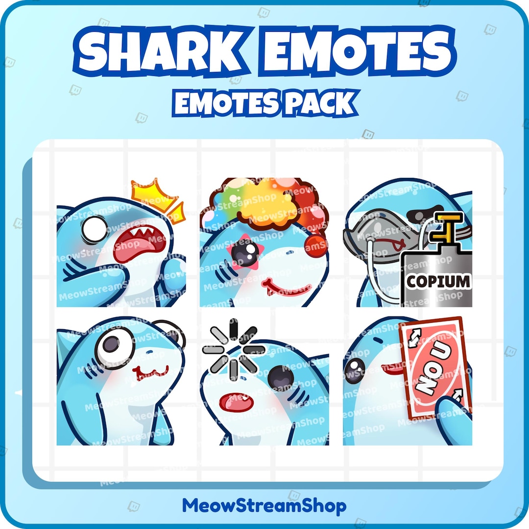 Twitch Emote / Cute Shark Emotes Pack #5 (shock, Clown, Copium, Derp ...