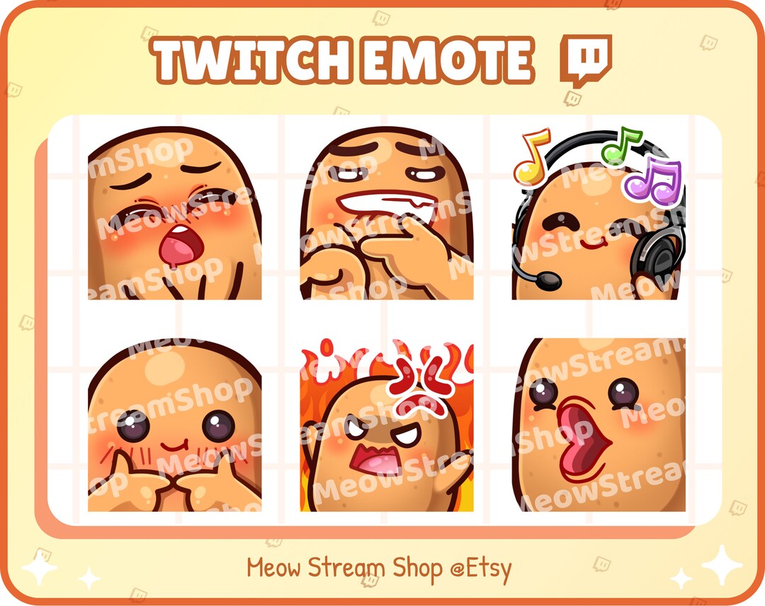 Twitch Emote / Cute Potato Emotes Pack #6 (gasm, Sheesh, Jam, Shy, Rage ...
